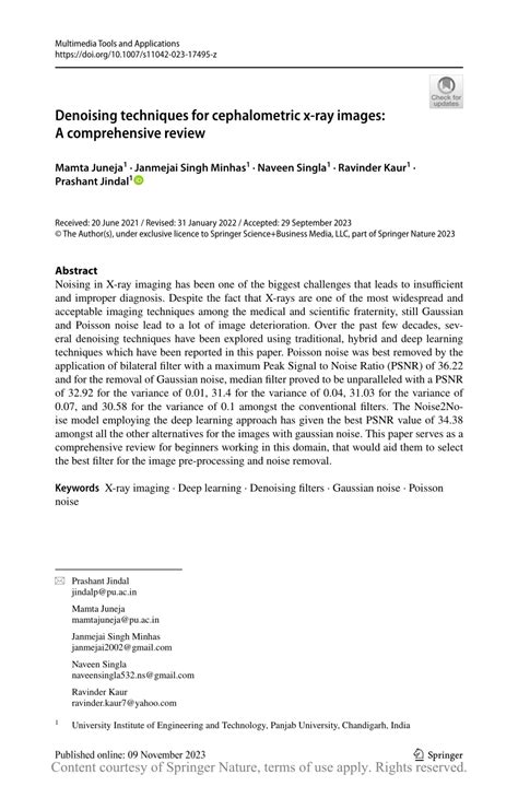 Denoising Techniques For Cephalometric X Ray Images A Comprehensive Review Request Pdf