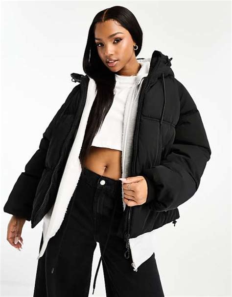 Pullandbear Padded Puffer Jacket With Hood In Black Asos