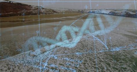 Animating Dna Strand And Binary Coding Over Snowy Landscape In Digital
