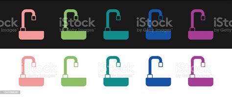 흑백 배경에 격리 된 물 수돗물 아이콘으로 Washbasin을 설정합니다 벡터 가구에 대한 스톡 벡터 아트 및 기타 이미지 가구 가정 생활 가정 주방 Istock