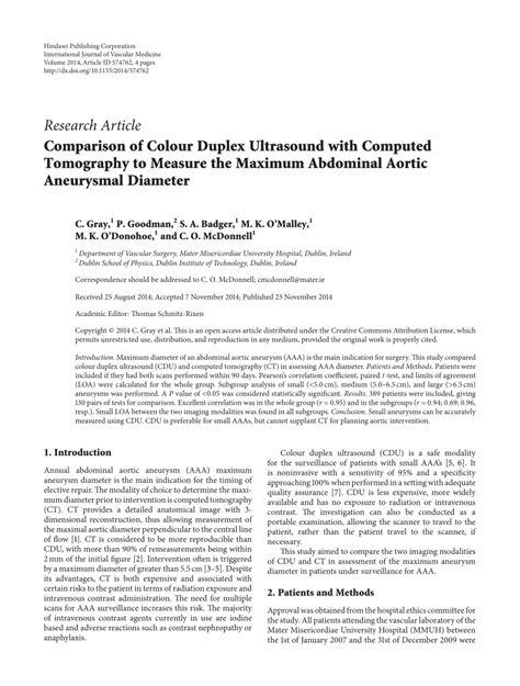 Pdf Comparison Of Colour Duplex Ultrasound With Computed Tomography To Measure The Maximum