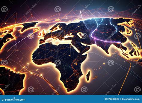 Digital Background View Of The Earth From Space Light Lines Connecting
