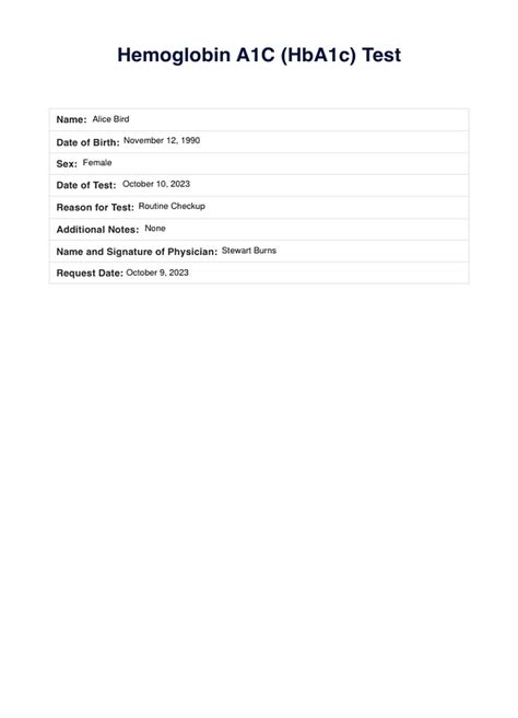 Hemoglobin A1c Hba1c Test And Example Free Pdf Download