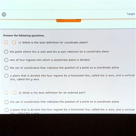 Solved Which Is The Best Definition For Coordinate Plane A The Point