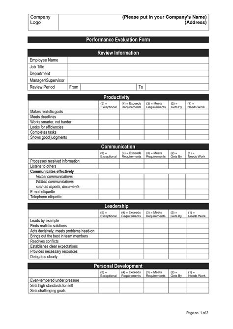 Performance Evaluation Template Pdf