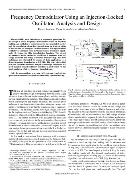 Pdf Frequency Demodulator Using An Injection Locked Oscillator Analysis And Design