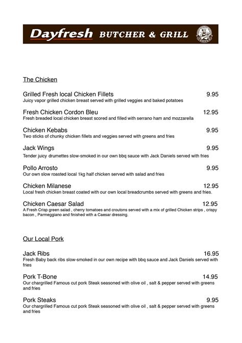 Menu At Birkirkara Day Fresh And Grill Meats Restaurant Birkirkara