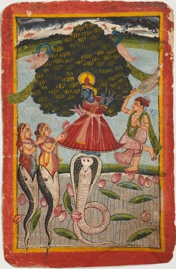 Rare Miniature Depicting Krishna On The Serpent Kaliya Late 18th