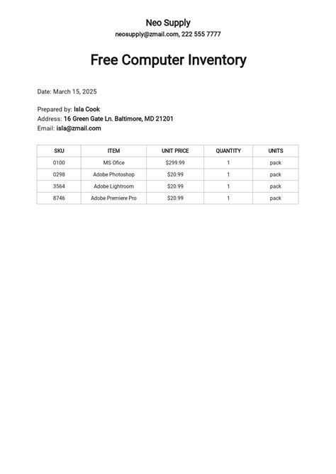 Computer Inventory Spreadsheet Template Excel Word Apple Numbers Apple Pages