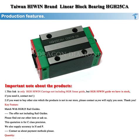Taiwan Hiwin Hgh25ca Linear Guide Bearing Slider Block High Quality Taiwan Hiwin Hgh25ca Linear