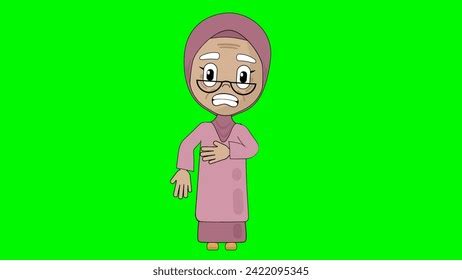 Old Woman Malay Grandmother Shocked Cartoon Stock Illustration