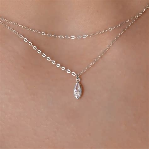 Dainty Double Layer Silver Necklace Layered Silver Necklace Set Tiny