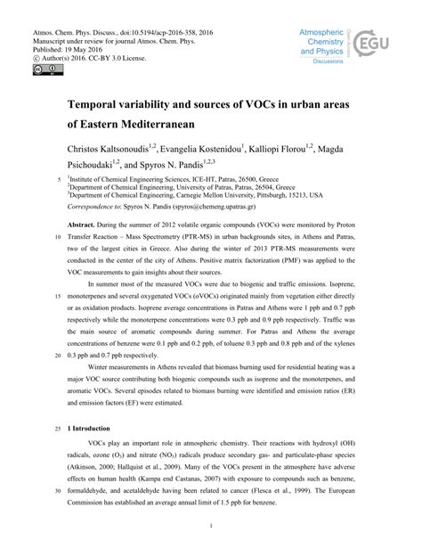 Pdf Temporal Variability And Sources Of Vocs In Urban Areas Of Eastern Mediterranean