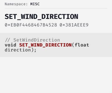 SetWindDirection FiveM Natives Cfx Re Docs