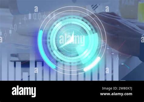 Animation Of Scope Scanning With Clock Over Computer Keyboard Global
