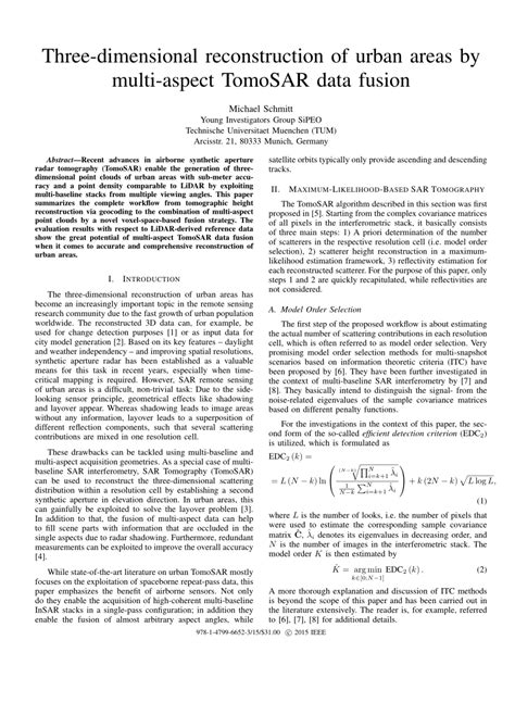 Pdf Three Dimensional Reconstruction Of Urban Areas By Multi Aspect Tomosar Data Fusion