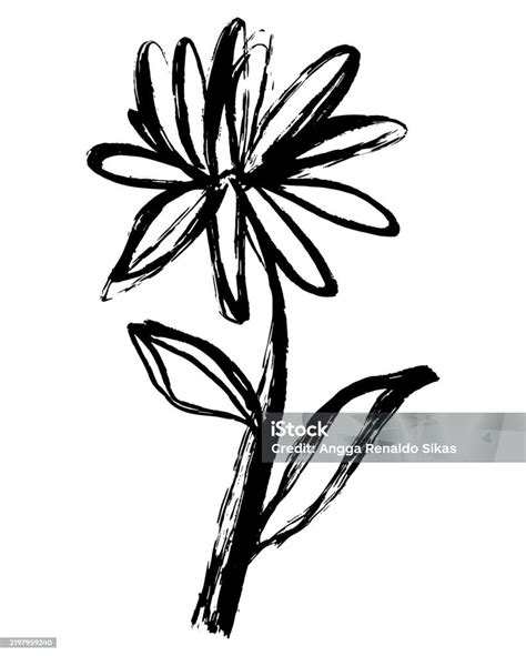데이지 꽃 손 드로잉 검은 붓 스케치 스타일 그래픽 포스터 티셔츠 카드 및 다양한 인쇄 제품에 대 한 거친에 대한 스톡 벡터 아트 및 기타 이미지 Istock