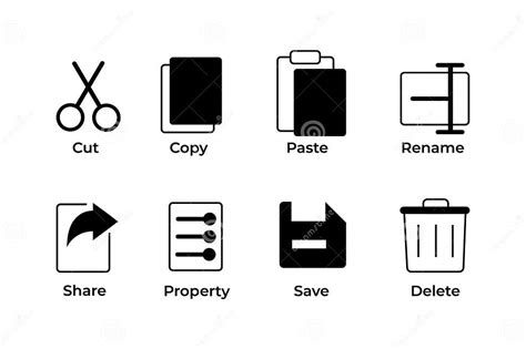 Cut Copy Paste Rename Share Save And Delete Icon Symbol Collection