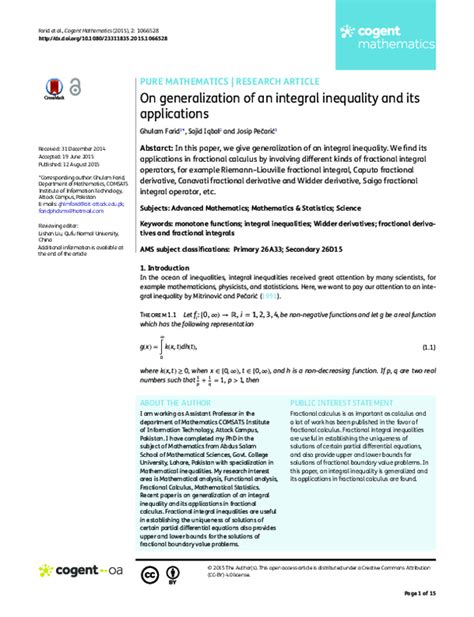 Pdf On Generalization Of An Integral Inequality And Its Applications