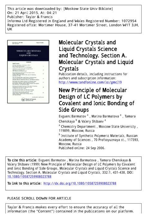 Pdf New Principle Of Molecular Design Of Lc Polymers By Covalent And
