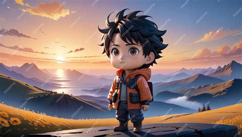 Premium Photo Chibi Adventurer Sunrise Overlook