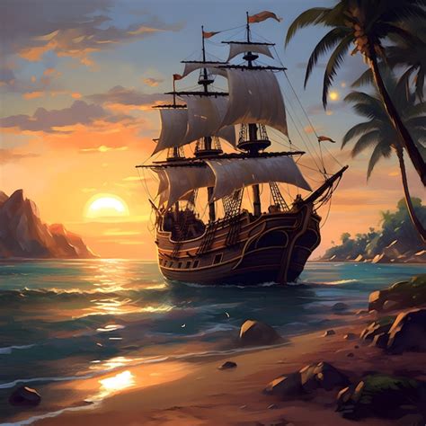 Premium Ai Image Pirate Ship Cartoon