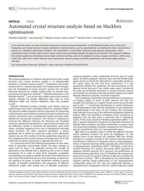 Pdf Automated Crystal Structure Analysis Based On Blackbox Optimisation