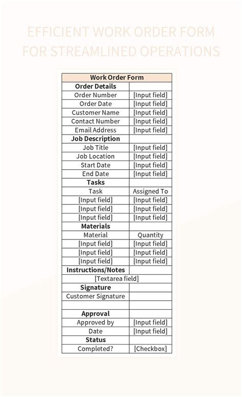 Efficient Work Order Form For Streamlined Operations Excel Template And