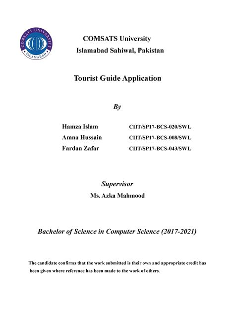 Fyp Report Of Tourist Guid Application COMSATS University Islamabad