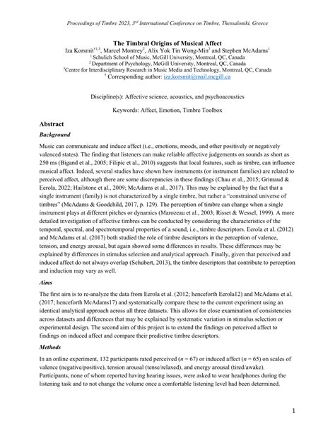 Pdf The Timbral Origins Of Musical Affect