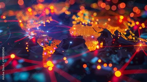 Conceptual Image Of A Digital World Map With Glowing Nodes And Network Lines Emphasizing Global