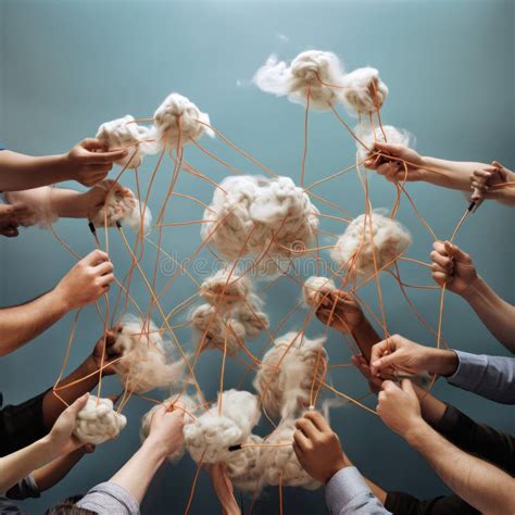 Collaborative Connection Multiple Human Hands Holding Internet Cable Ai Generated Stock