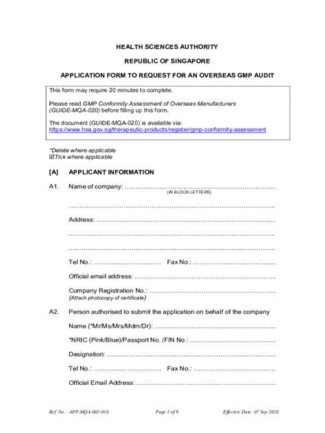 Fillable Online Application Form To Request For An Overseas Gmp Audit Fax Email Print Pdffiller