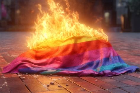 Premium Photo Rainbow Color Flag Burning In The Fire