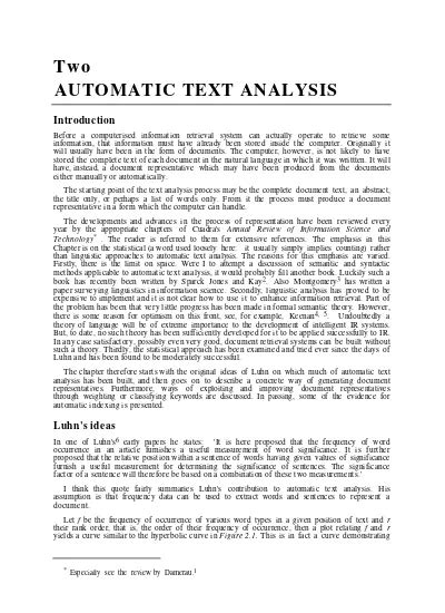 Two Automatic Text Analysis