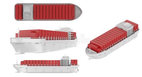 White Cargo Ship Or Vessel With Red Containers On White Background Stock Illustration