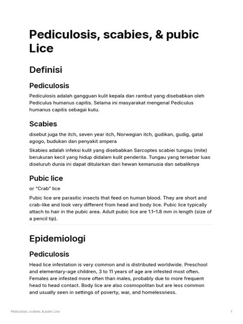Pediculosis Scabies And Pubic Lice Pdf