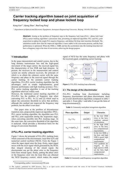 Pdf Carrier Tracking Algorithm Based On Joint Acquisition Of