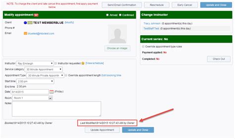 how do i see when an appointment was last modified or checked out