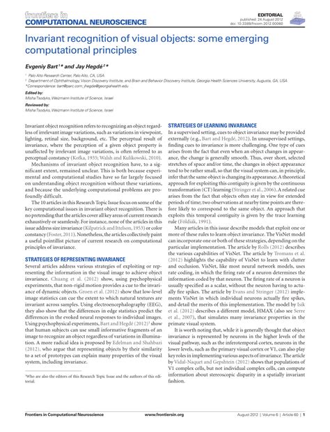 pdf invariant recognition of visual objects some emerging