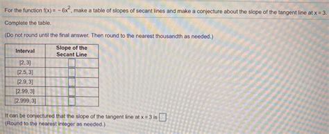 solved for the function f x 6x make a table of slopes