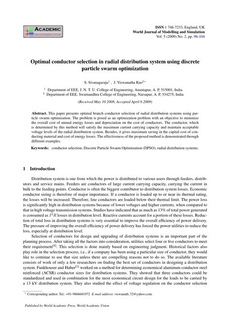 Pdf Optimal Conductor Selection In Radial Distribution System Using Discrete Particle Swarm