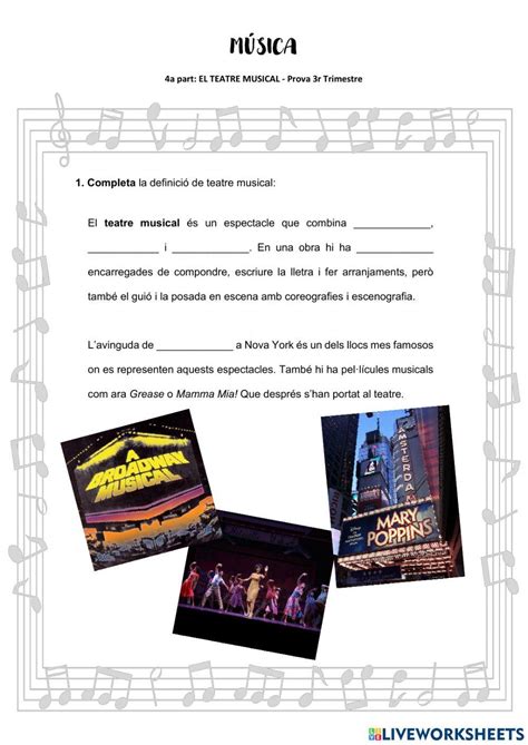 Printable Musical Theatre Worksheets