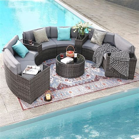 Sunsitt Outdoor Patio Furniture 11 Piece Half Moon Sectional Round Set