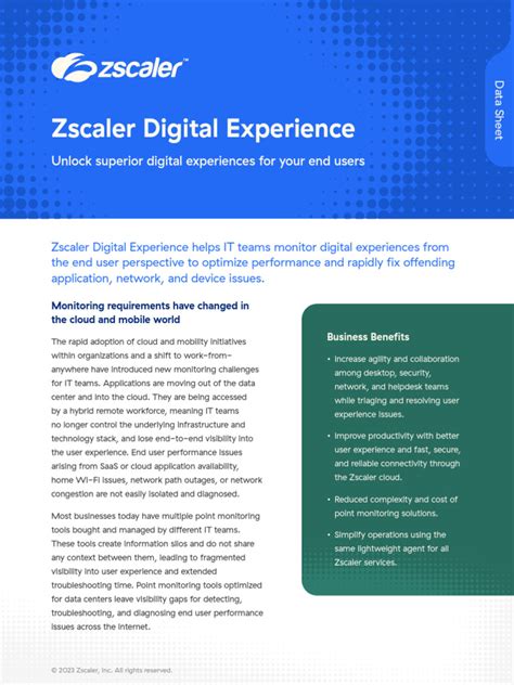 Zscaler Digital Experience Data Sheet Pdf Cloud Computing
