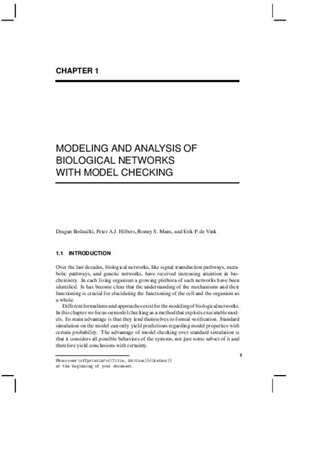 Pdf Modeling And Analysis Of Biological Networks With Model Checking