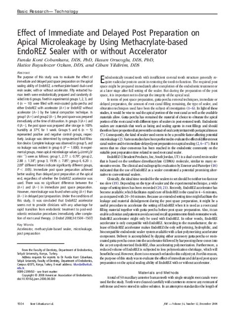 Pdf Effect Of Immediate And Delayed Post Preparation On Apical Dye