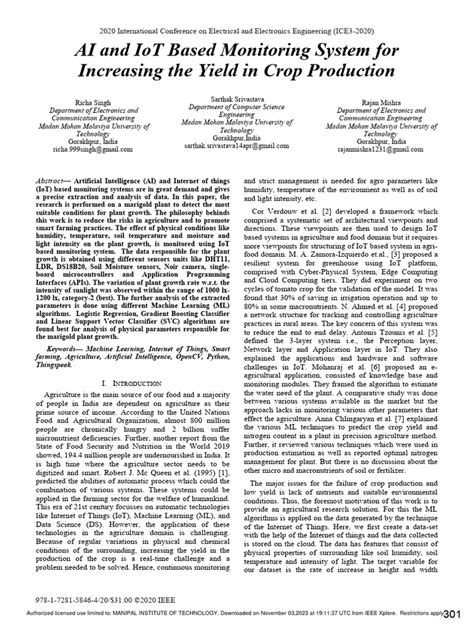 Ai And Iot Based Monitoring System For Increasing The Yield In Crop