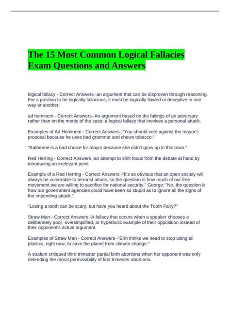 The 15 Most Common Logical Fallacies Exam Questions And Answers Logical Fallacy Stuvia Us