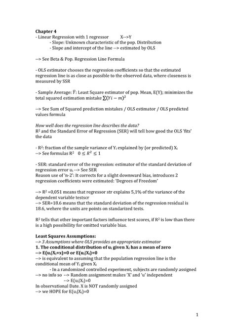 Summary Complete Econometrics Full Slides Chapter Linear Regression With 1 Regressor